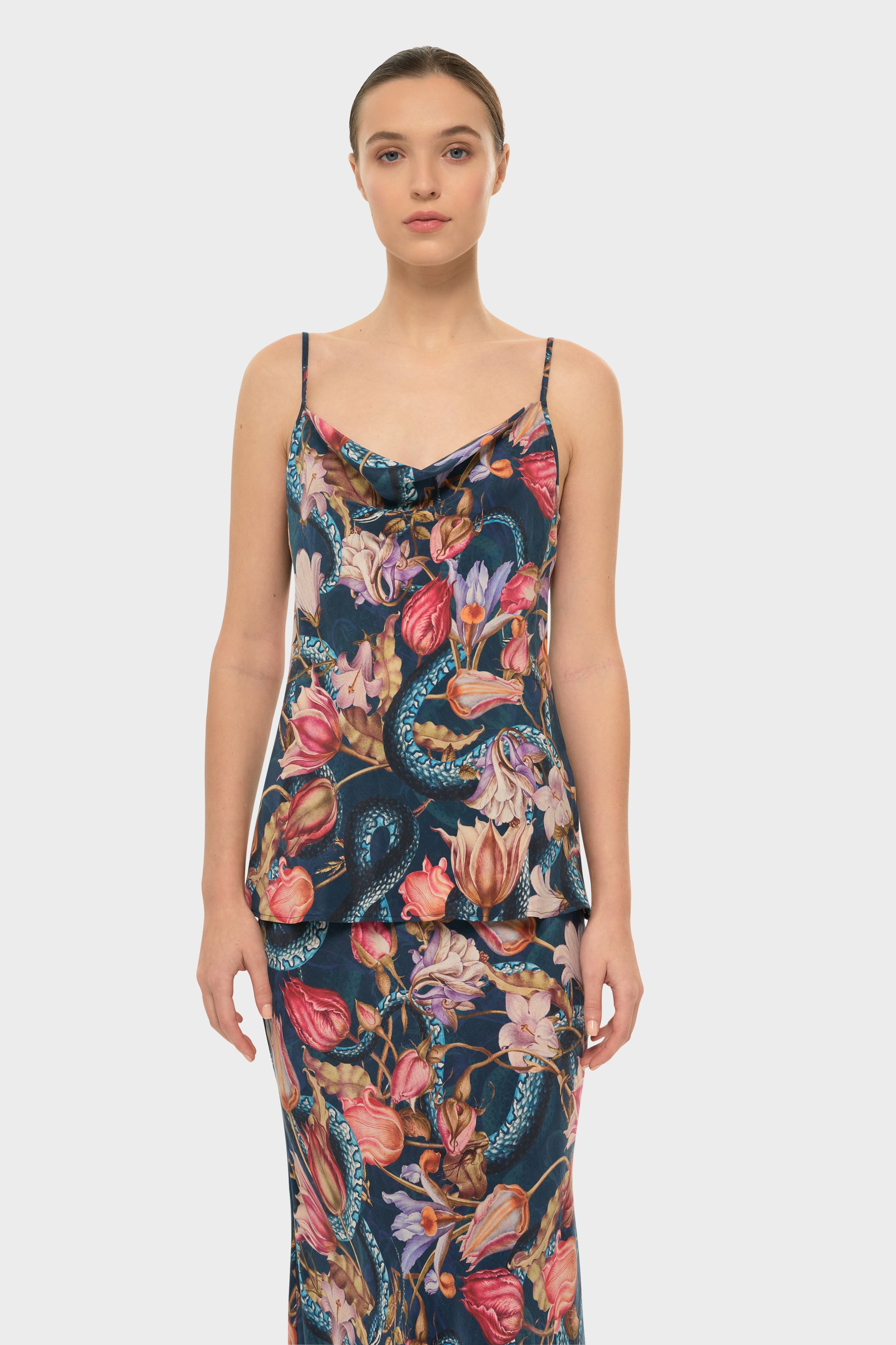 AquaFlora Cowl Cami Top | Sustainable Vegan Silkwear – niLuu